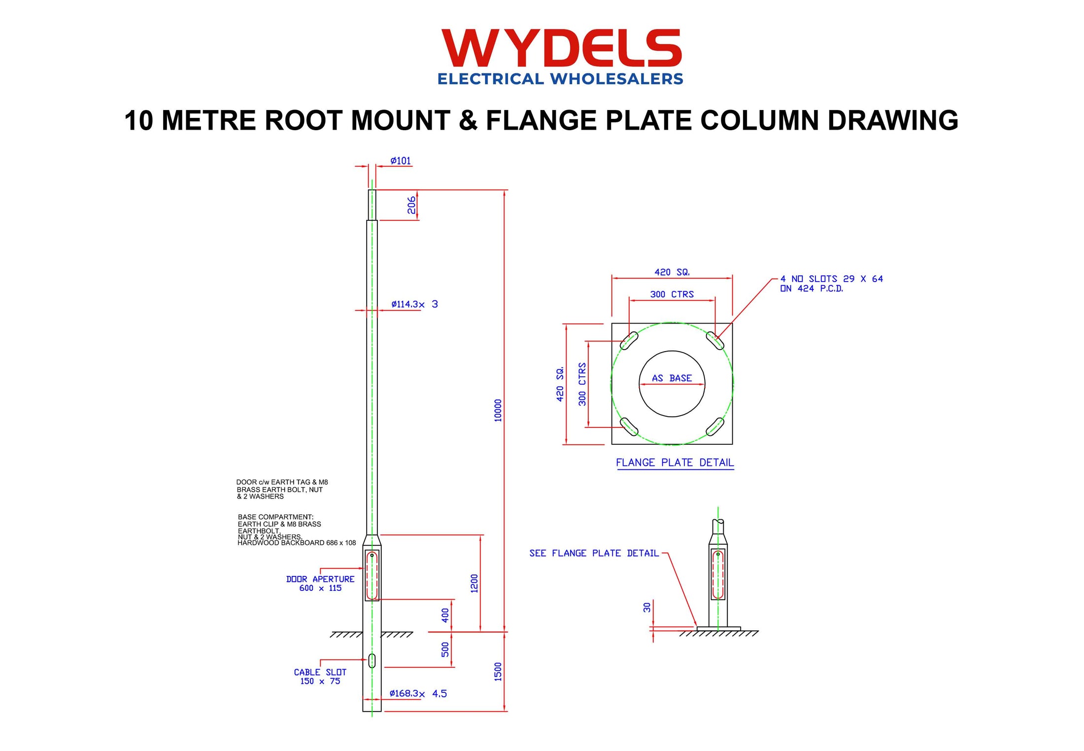 10m Galvanized Lighting Column Lamp Post | Buy Direct from Wydels
