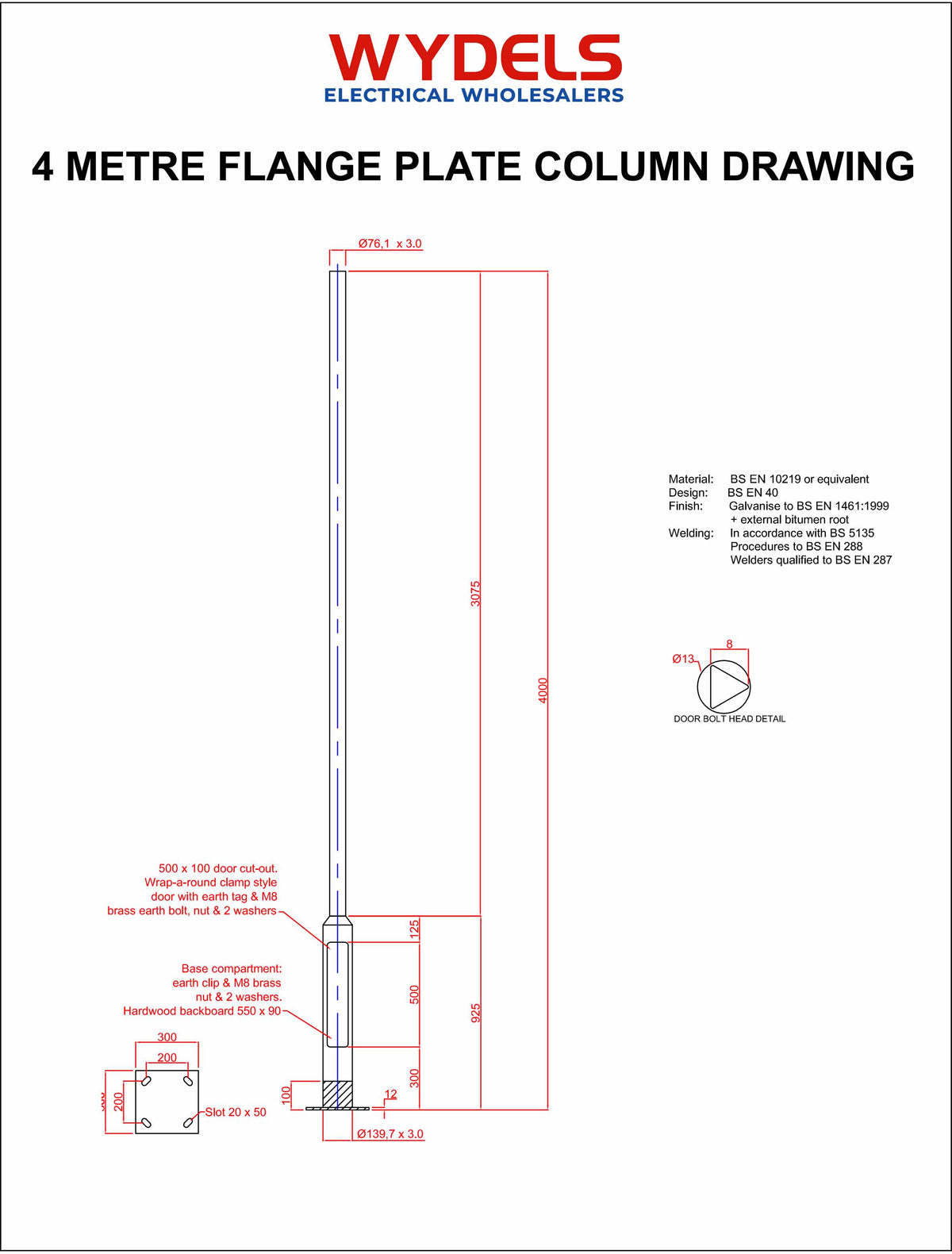 4 Metre Lighting Column Lamp Post 4m | Wydels Electrical Wholesalers