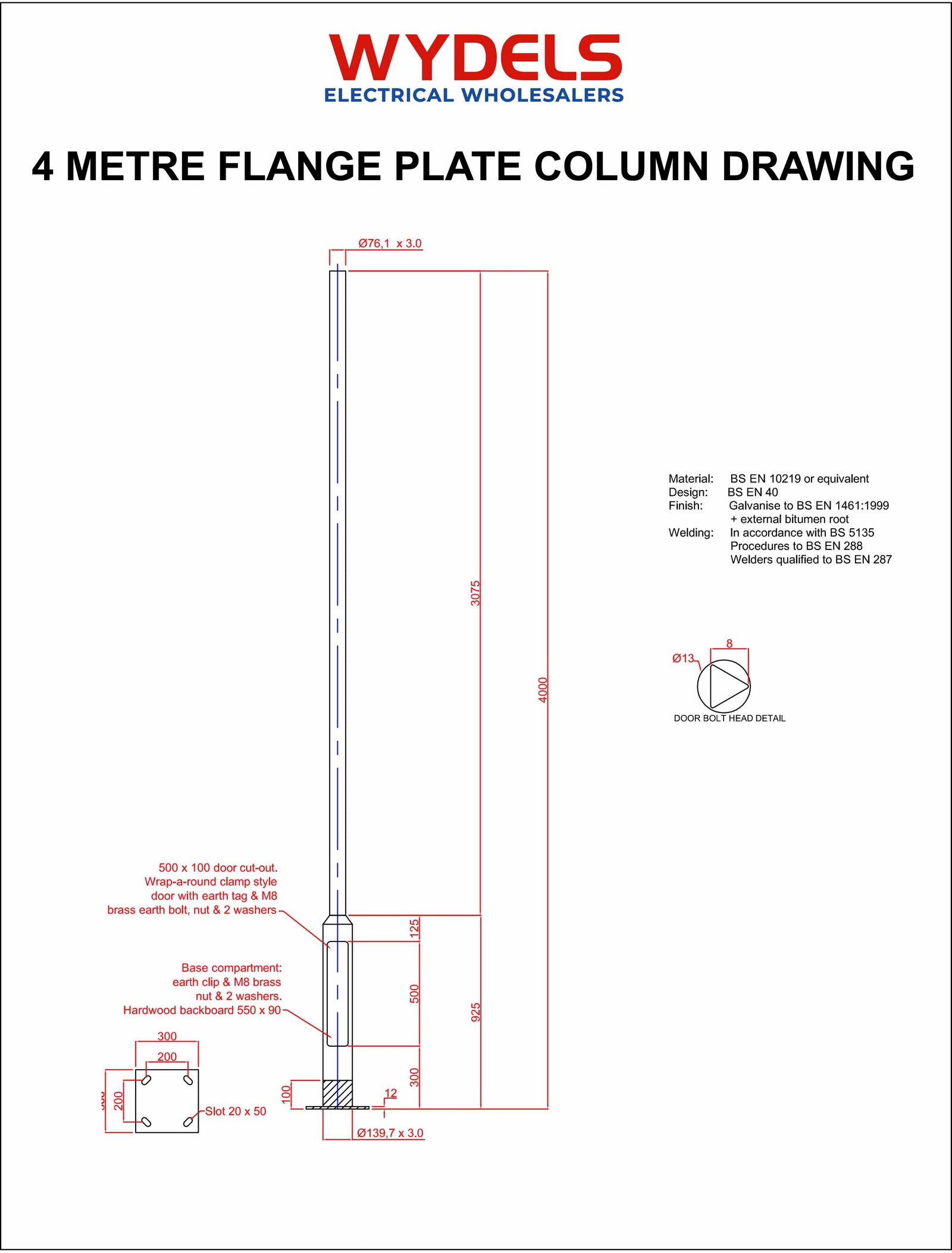 4m Galvanized Lighting Column Lamp Post | Buy Direct from Wydels